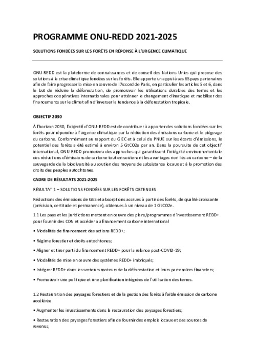 Info Note on Strategic Framework UN-REDD, 25 June 2020 (FRN) | UNREDD Programme